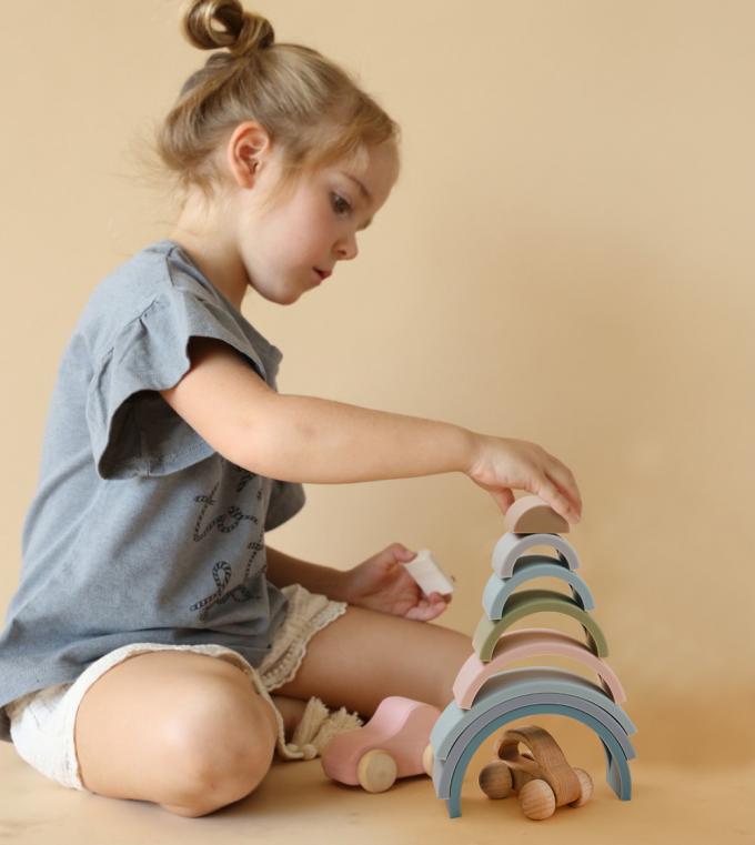 Educational Infant Stacking Toy BPA Free Rainbow Silicone Stacker Food ...